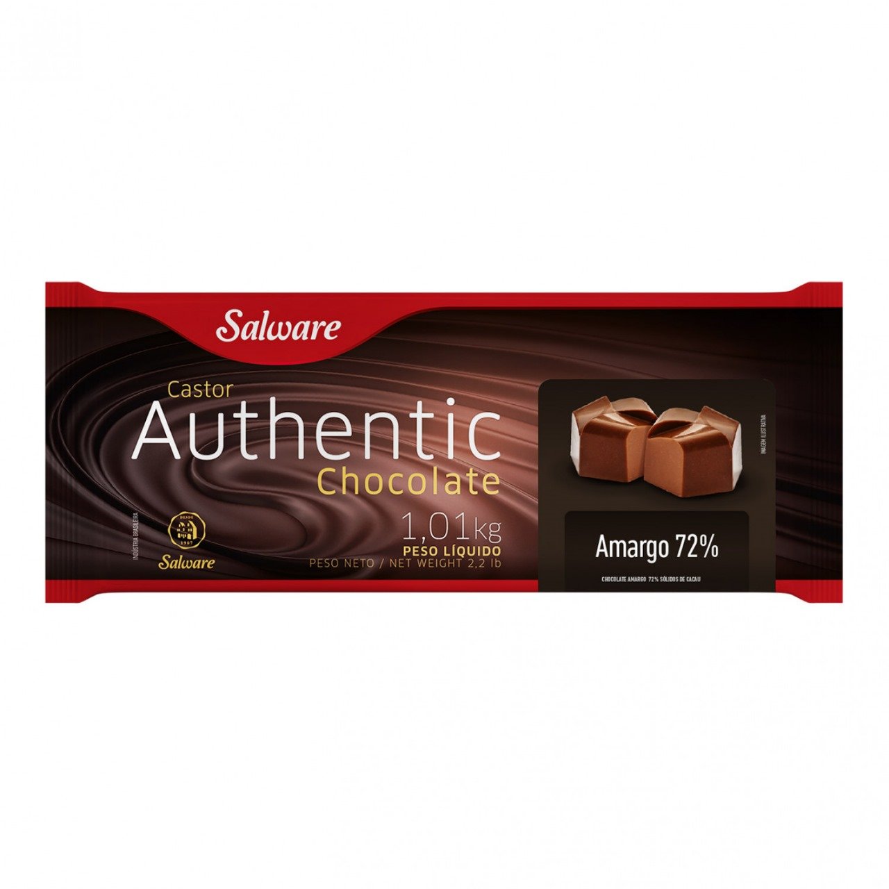 Chocolate Authentic Zero Amargo 72% 1,01kg - Salware